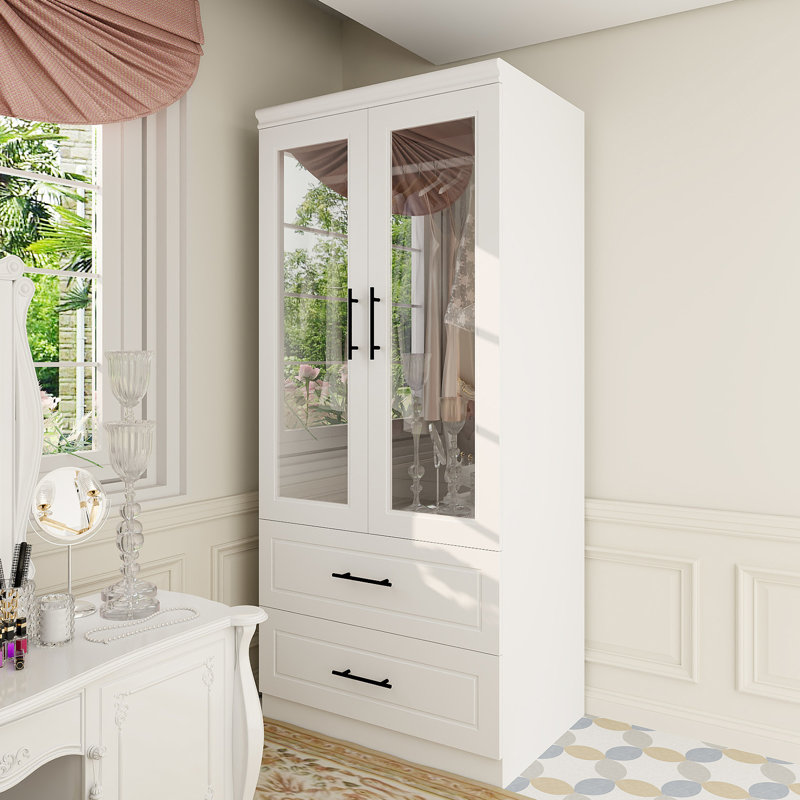 Winston Porter Freestanding Wardrobe Armoire Storage With 2 Drawers | Wayfair